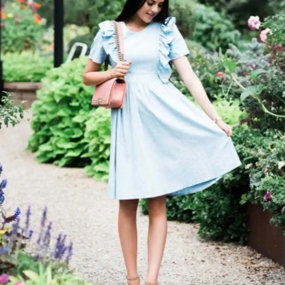 Rachel Parcell | Dresses | Rachel Parcell Blue Chambray Ruffle Dress ...